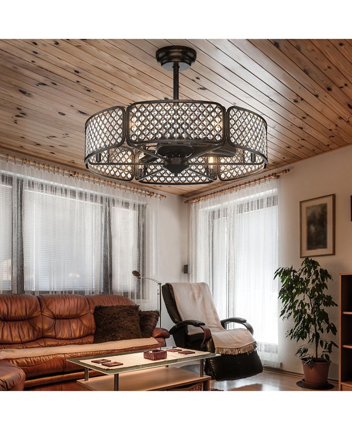 Slickblue 30 Inch Caged Ceiling Fan With Light Crystal Lampshade 6 ...