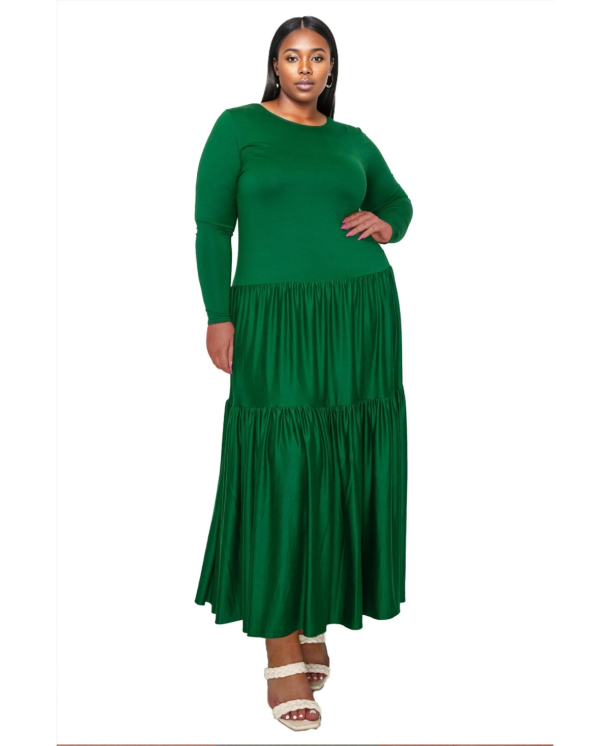 Click here for L I V D Plus Size Tiered Maxi Dress with Long Slee... prices