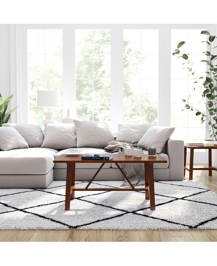 MERRICK LANE Mabel Farmhouse Trestle Coffee Table, Solid Wood Rustic ...