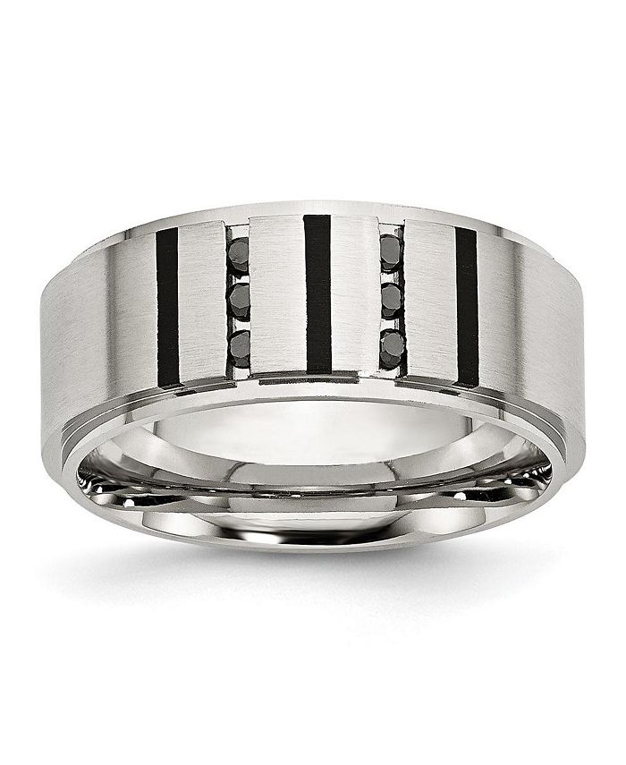 Chisel Stainless Steel Center Black Cubic Zirconia Band Ring - Macy's