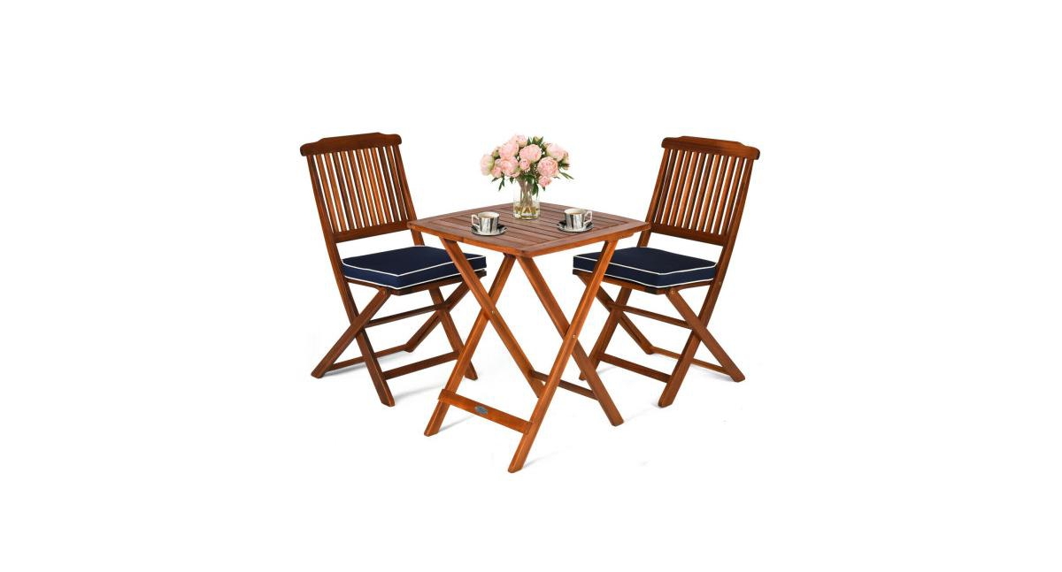 Click here for 3 Pcs Patio Bistro Set Wood Folding Table Set Gard... prices