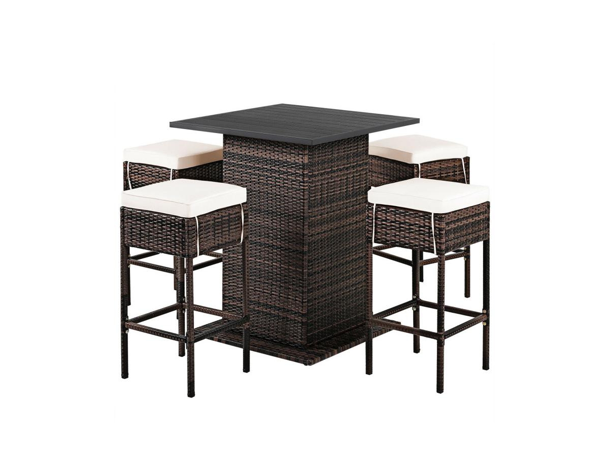 Click here for 5 Pieces Patio Rattan Bar Table Stool Set Hidden S... prices