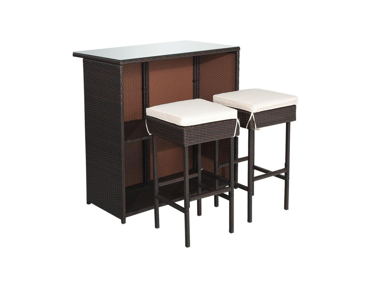 Click here for 3-piece Rattan Wicker Bar Table Stools Dining Set... prices