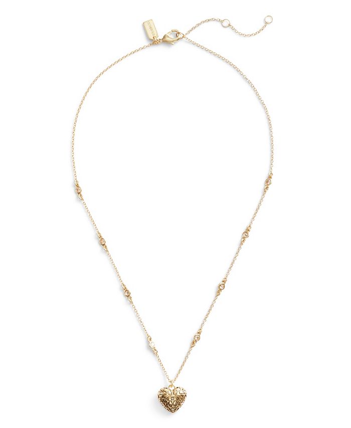 COACH Cubic Zirconia Signature Quilted Heart Pendant Necklace - Macy's