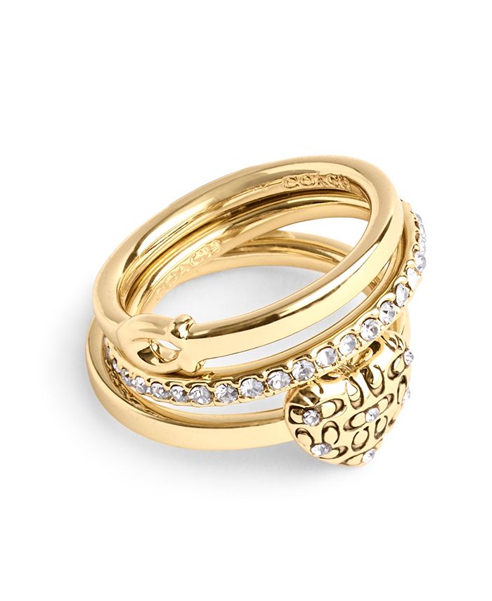 COACH Faux Stone Signature Quilted Heart Ring Set - Macy's