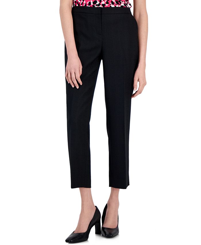Kasper Women's Textured Straight-Leg Elastic-Waist Ankle Pants - Macy's