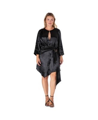 Women's Plus Size Long Sleeves Black Satin Mini Dress - Macy's