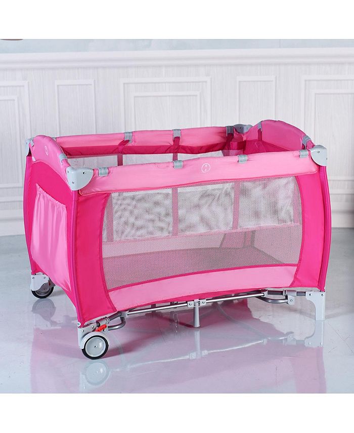 Slickblue Foldable Baby Crib Playpen with Mosquito Net and Bag - Macy's