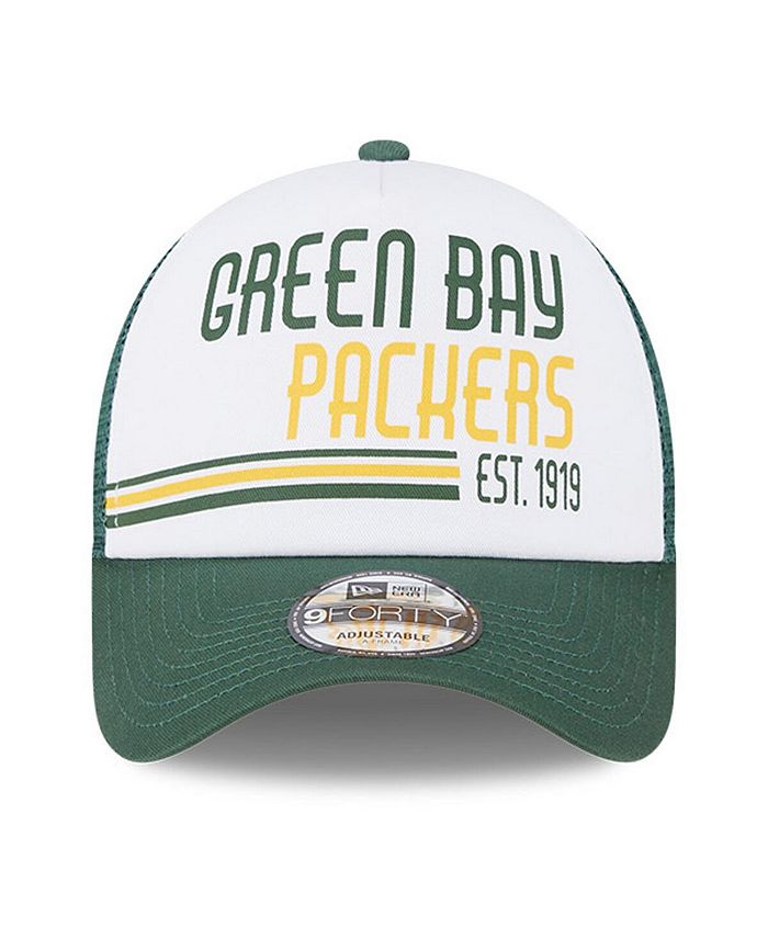 New Era Men's White, Green Green Bay Packers Stacked A-Frame Trucker ...