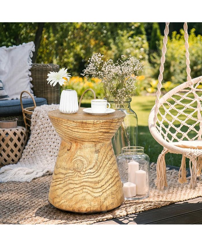 SUGIFT Weather Resident Rock End Table with Wood Grain for Living Room ...