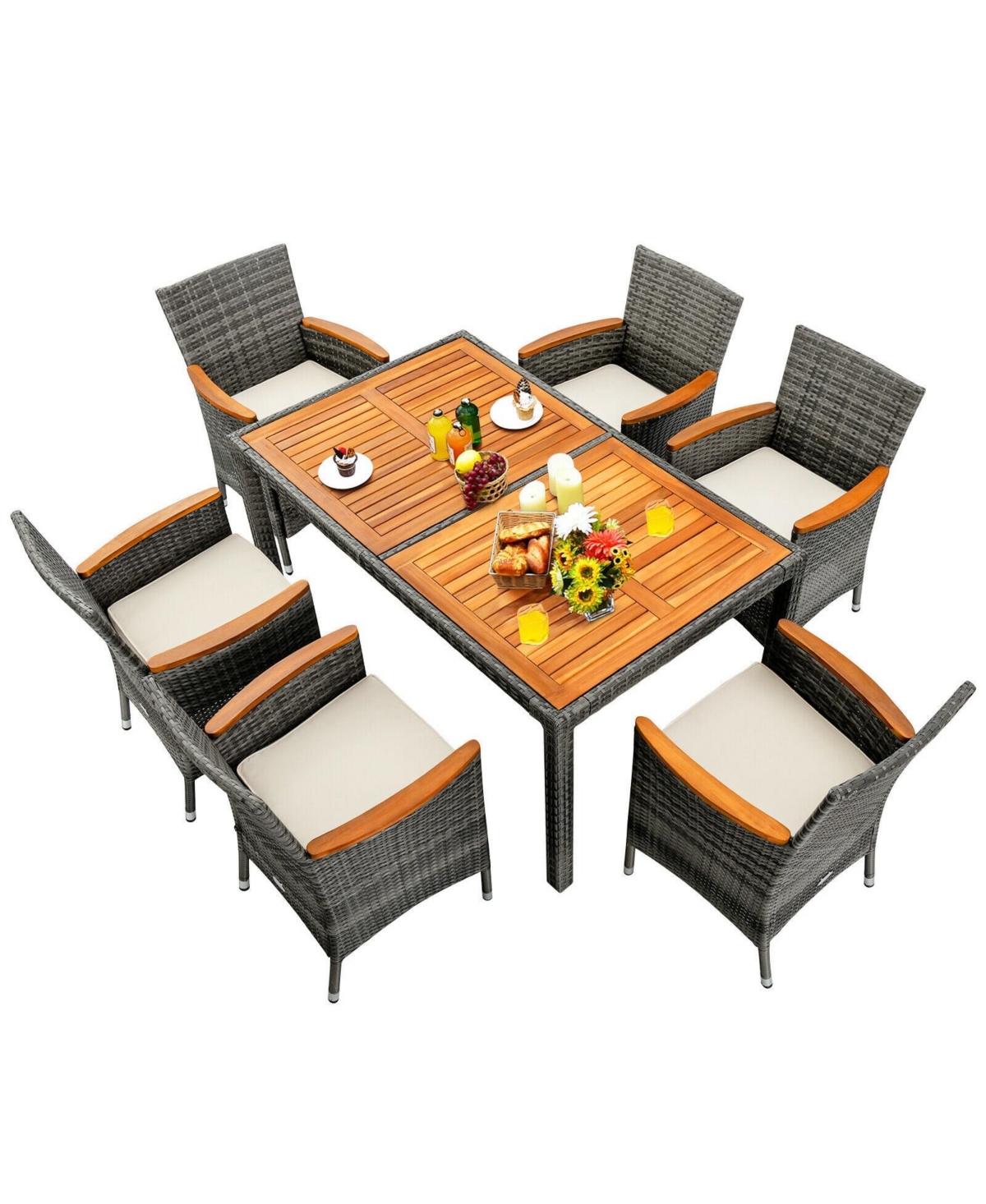 Click here for 7 Pieces Patio Acacia Wood Cushioned Pe Rattan Wic... prices