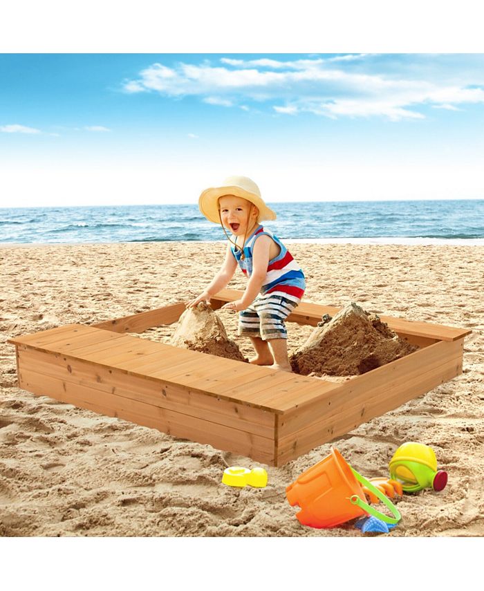 SUGIFT Kids Wooden Sandbox with Bench Seats and Storage Boxes - Macy's