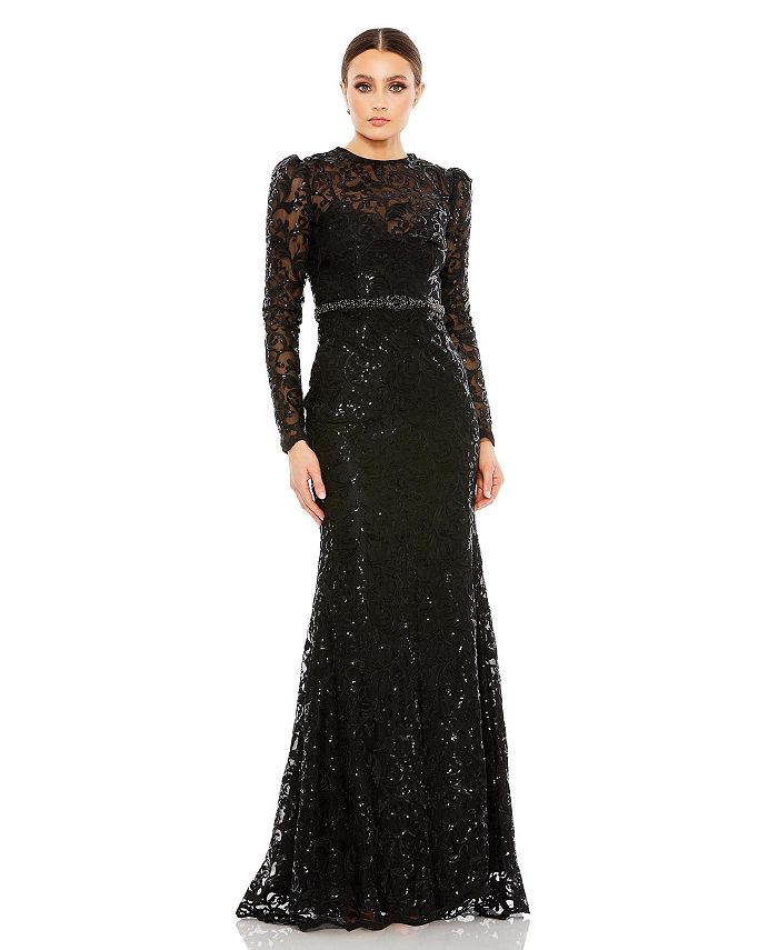 Mac Duggal Women's Embellished High Neck Long Sleeve Gown - Macy's