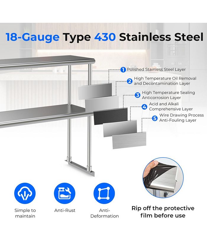 SUGIFT 48 x 12 Inch Kitchen Stainless Steel Over shelf with Adjustable ...