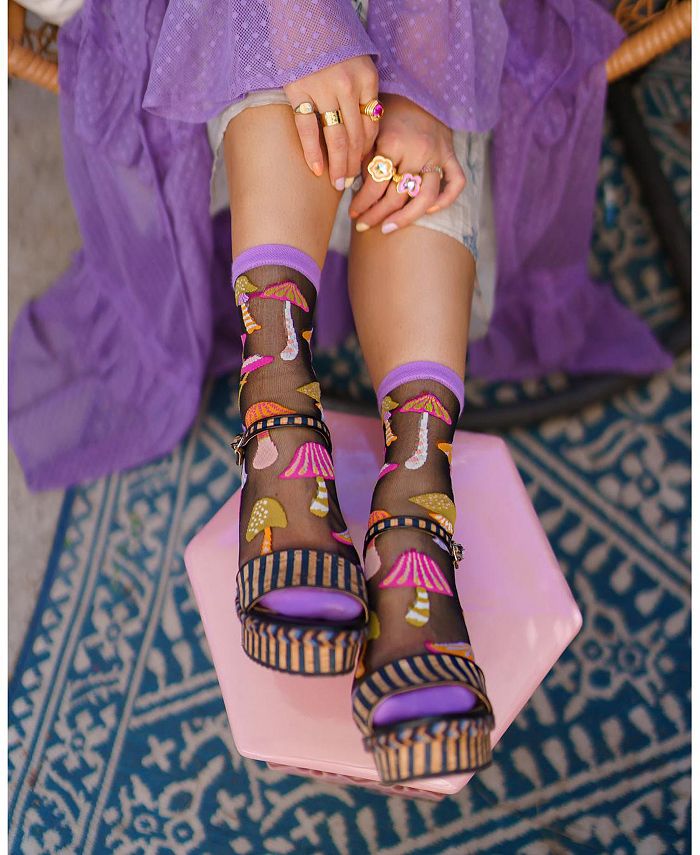 Sock Candy Women's Magic Mushrooms Black Sheer Sock - Macy's