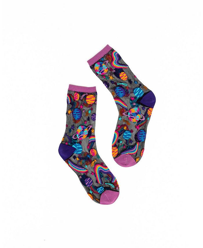 Sock Candy Women's Pop Art Planets Black Sheer Sock - Macy's