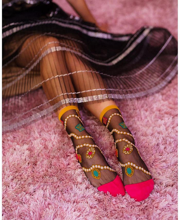 Sock Candy Women's Pearls & Jewels Black Sheer Sock - Macy's