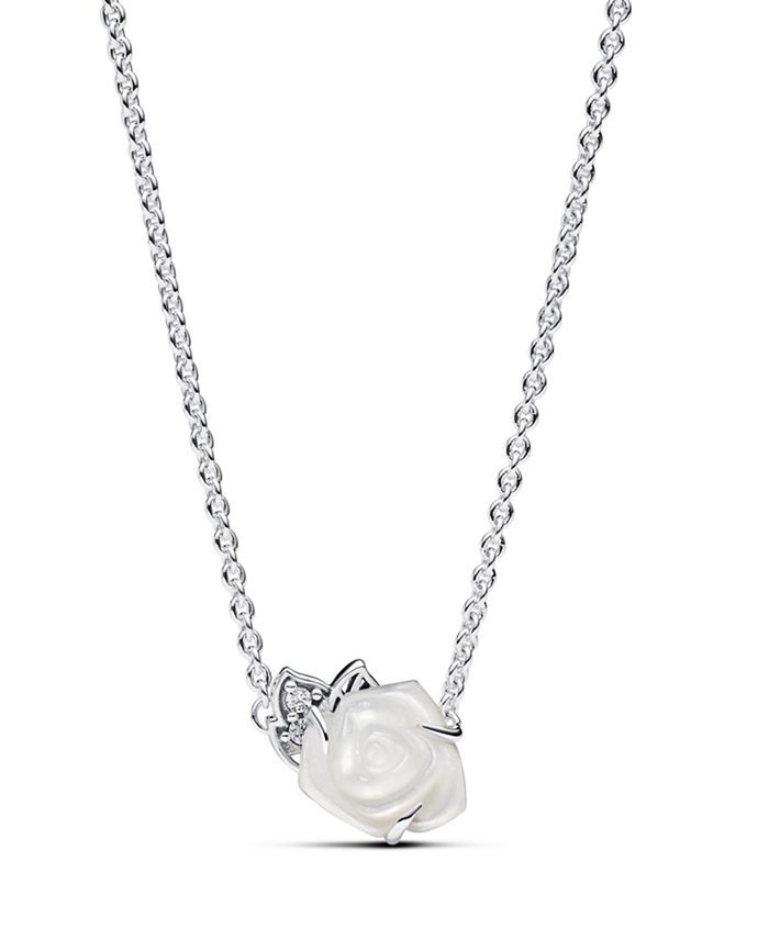 Pandora White Rose Bloom Collier Necklace in Sterling Silver - Macy's