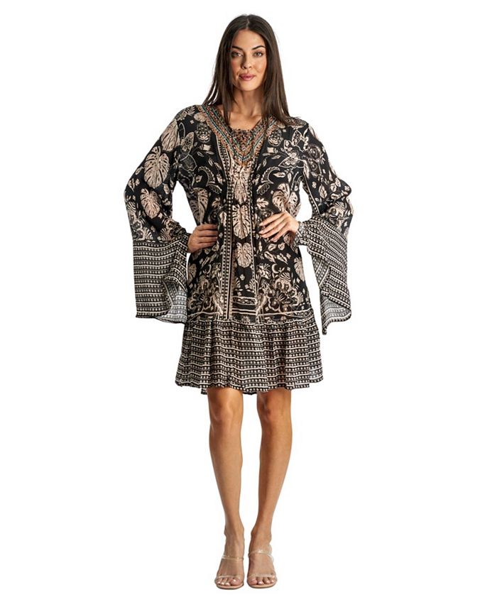 La Moda Clothing Women's Short long bell sleeves dress - Macy's