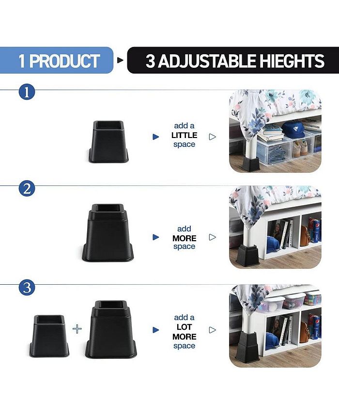Homeitusa Adjustable Stackable Bed Frame Risers for Elevation & Under ...