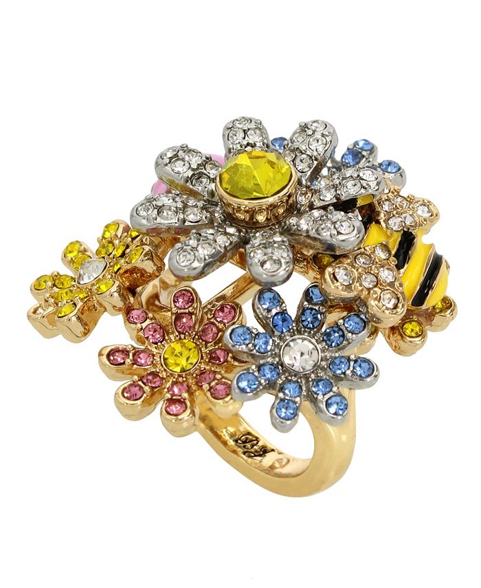 Betsey Johnson Faux Stone Daisy Cocktail Ring - Macy's