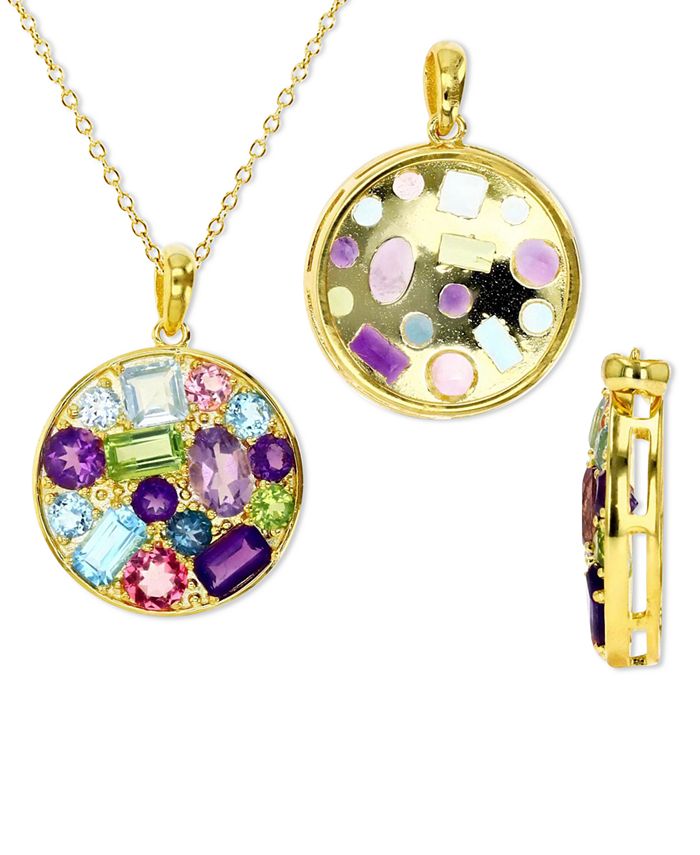 Macy's Multi-Gemstone Mixed Cut Cluster Disc 18" Pendant Necklace (3-3/ ...