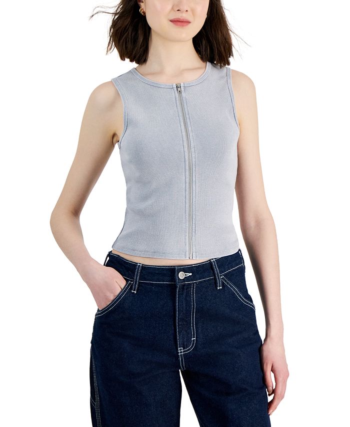 Madden Girl Juniors' Zip-Front Mineral Washed Tank - Macy's
