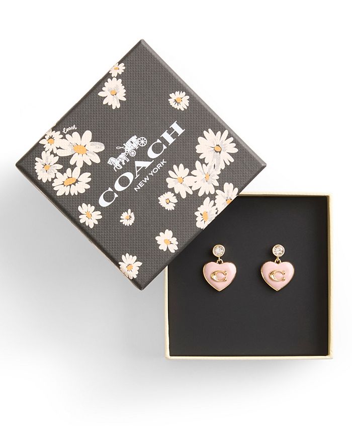 COACH Faux Stone Enamel Signature Heart Drop Earrings - Macy's