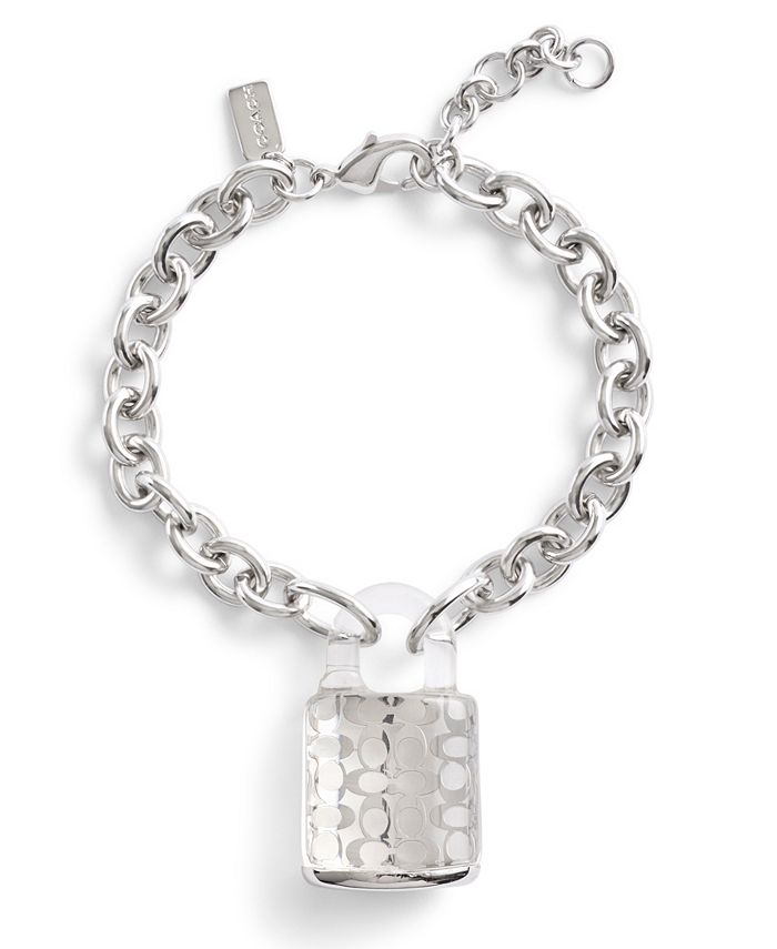 COACH Clear Resin Signature Quilted Lucite Padlock Charm Bracelet - Macy's