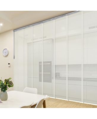 Dappled Ash Blind 7-Panel Single Rail Panel Track Extendable 110"-153"W ...