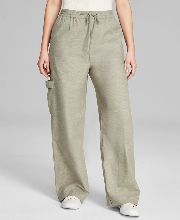 And Now This Women's Linen Blend Cargo Pants, Created for Macy's - Macy's
