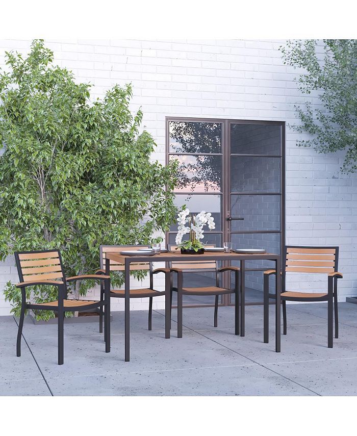 MERRICK LANE Chara 5 Piece Outdoor Synthetic Teak Poly Slat Table ...