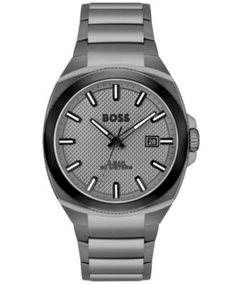 HUGO BOSS Men's Walker Quartz Basic Calendar Ionic Plated Gray Steel ...