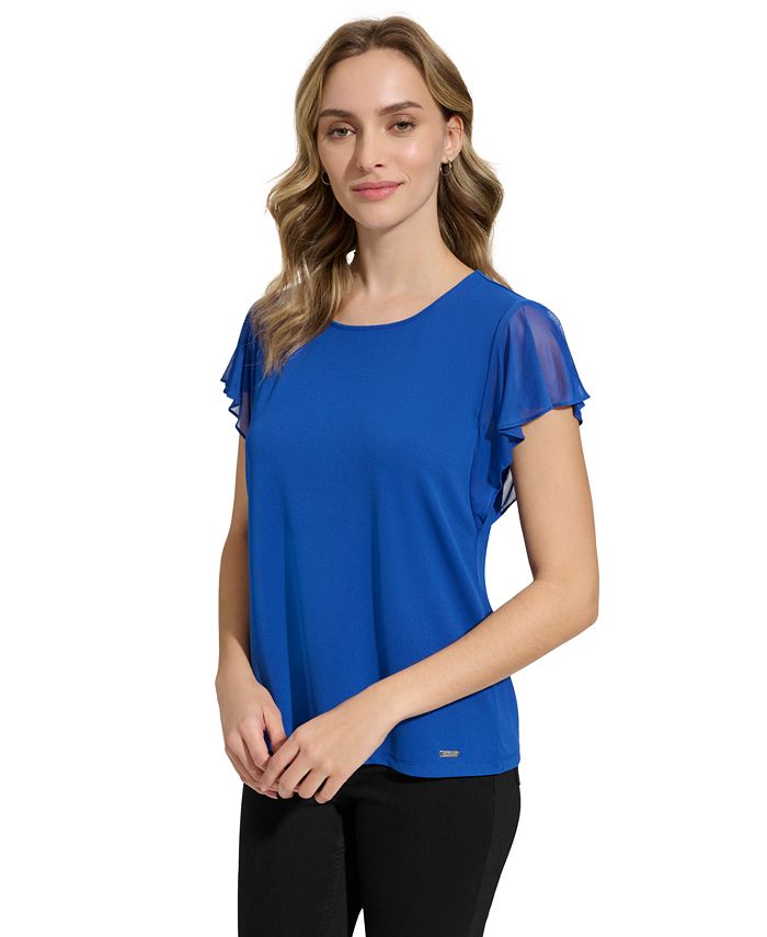 Calvin Klein Women's Mesh Sleeve Top - Macy's