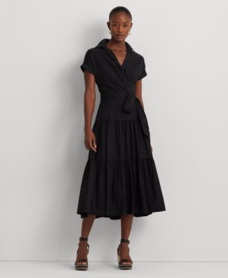 Lauren Ralph Lauren Women's Belted Cotton-Blend Tiered Dress - Macy's