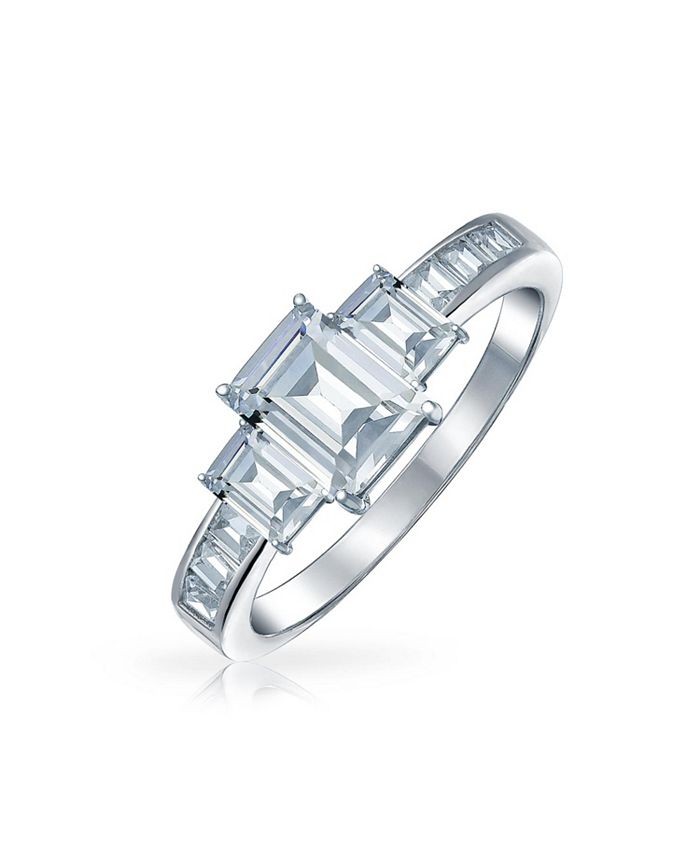 Bling Jewelry Personalize 2CT CT Rectangle Three Stone Past Present ...