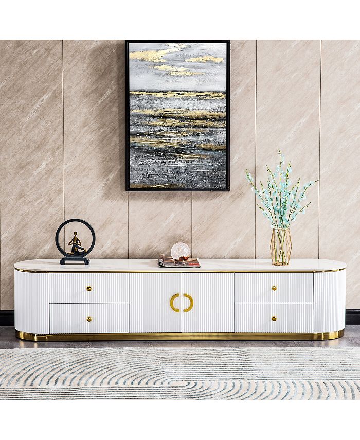 Simplie Fun White Sintered Stone TV Stand, Media Console Television ...