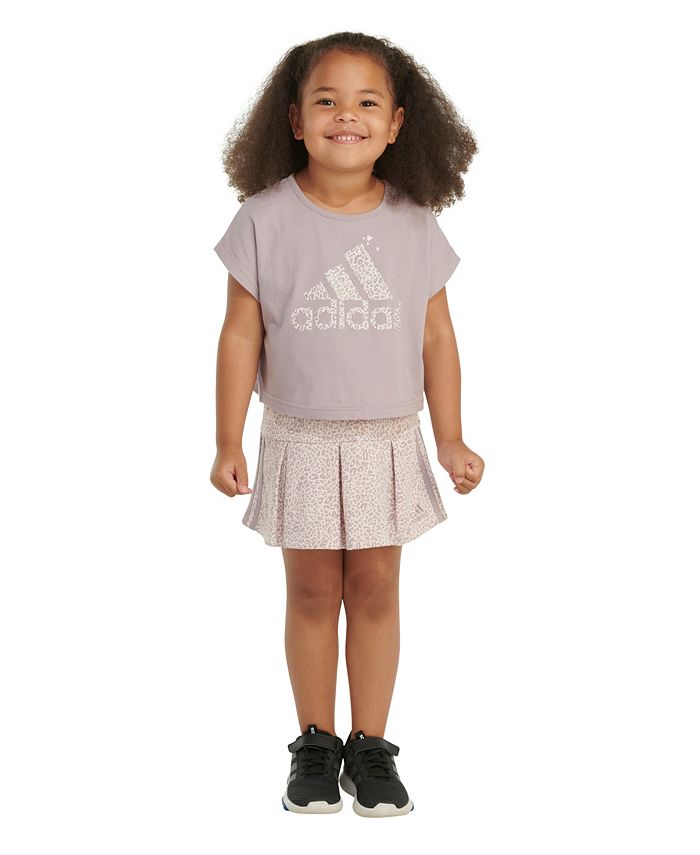 adidas Little Girls Sleeveless Box Top and Printed Skort, 2 Piece Set ...
