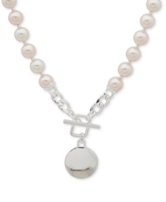 Anne Klein Silver-Tone Beaded Toggle Collar Necklace, 16" - Macy's