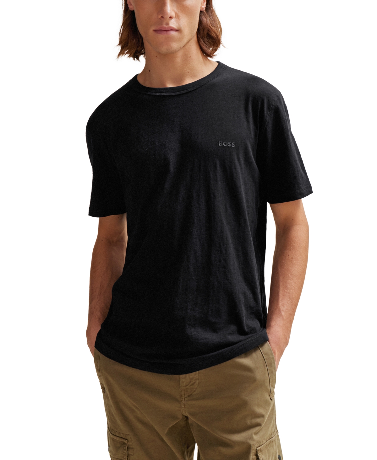 Click here for Boss by Hugo Boss Mens Slub-Cotton Logo Detail T-S... prices