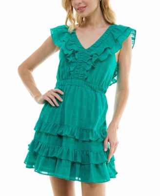 City Studios Juniors' Ruffled Textured Cotton Fit & Flare Dress - Macy's