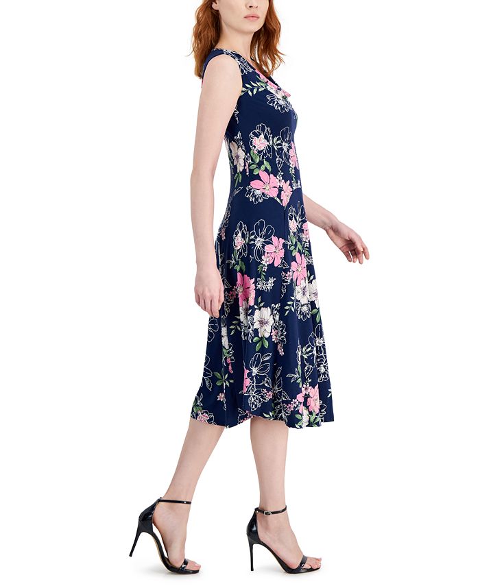 Robbie Bee Petite Floral-Print A-Line Midi Dress - Macy's