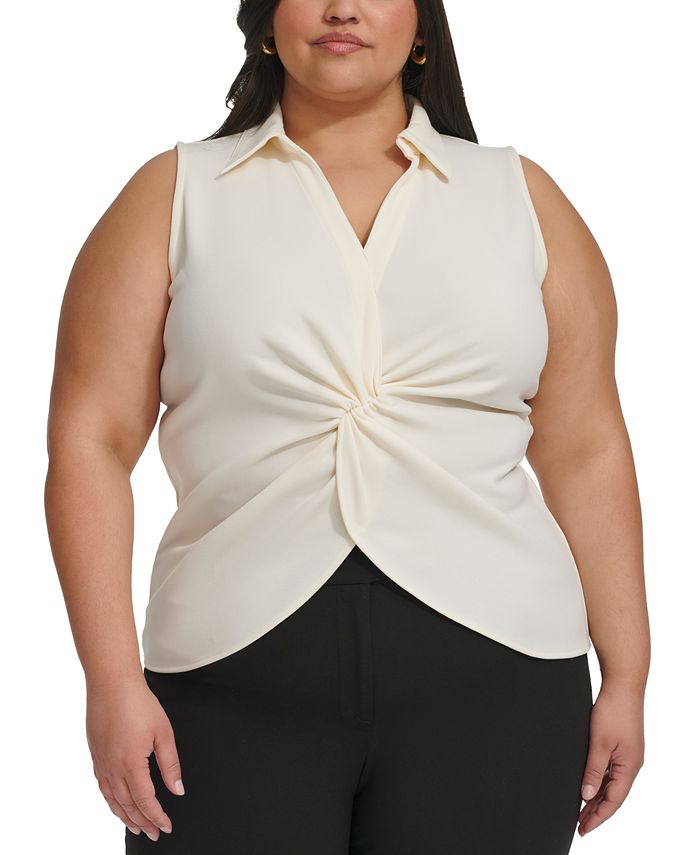 Calvin Klein Plus Size Collared Twist-Front Blouse - Macy's