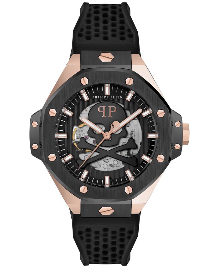 Philipp Plein Men's Automatic Skeleton Royal Black Silicone Strap Watch ...