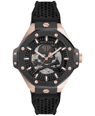 Philipp Plein Men's Automatic Skeleton Royal Black Silicone Strap Watch ...