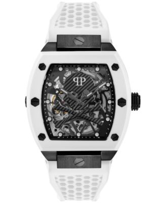 Philipp Plein Men's Automatic The Skeleton White Silicone Strap Watch ...