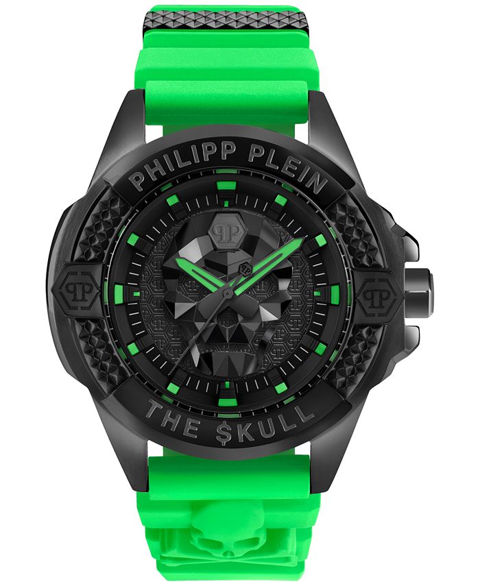 Philipp Plein Men's The Skull Green Silicone Strap Watch 44mm - Macy's