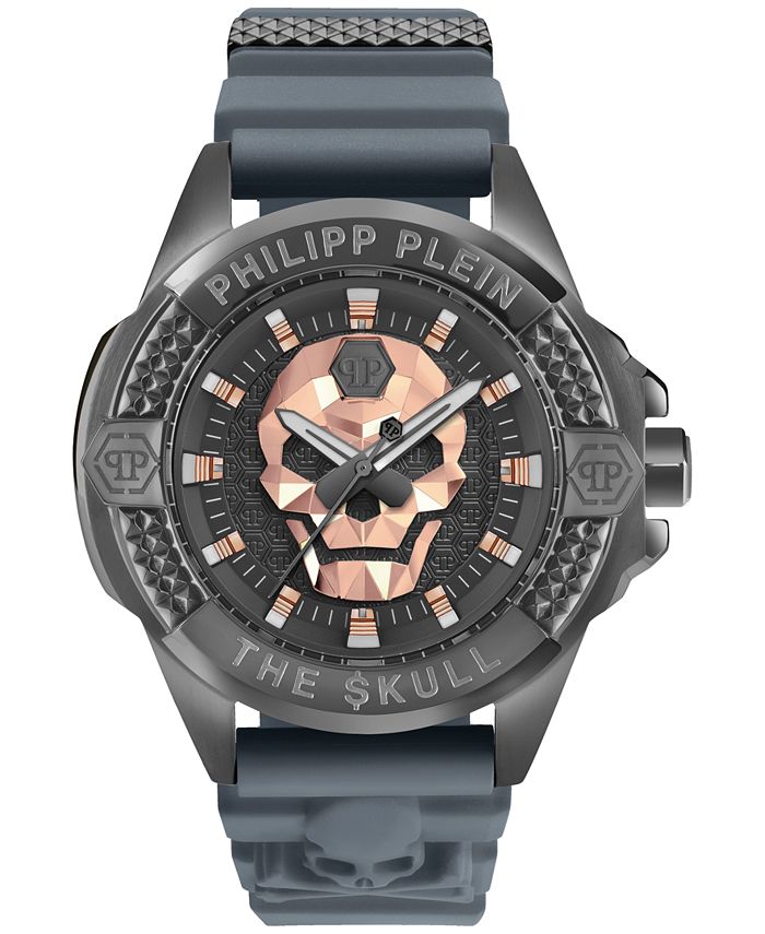 Philipp Plein Men's The Skull Gray Silicone Strap Watch 44mm - Macy's