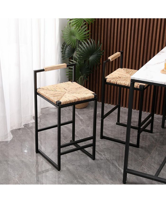 Simplie Fun Set Of 2 Water Hyacinth Woven Bar Stools For Kitchen ...