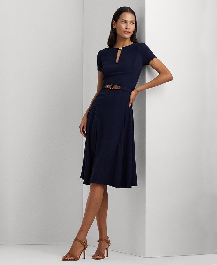 Lauren Ralph Lauren Women's Belted Georgette Dress - Macy's